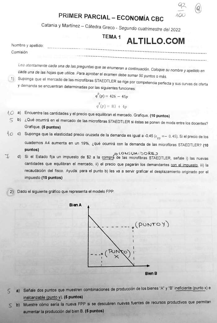 1º Parcial A | Economía (Greco - 2022) | CBC | UBA